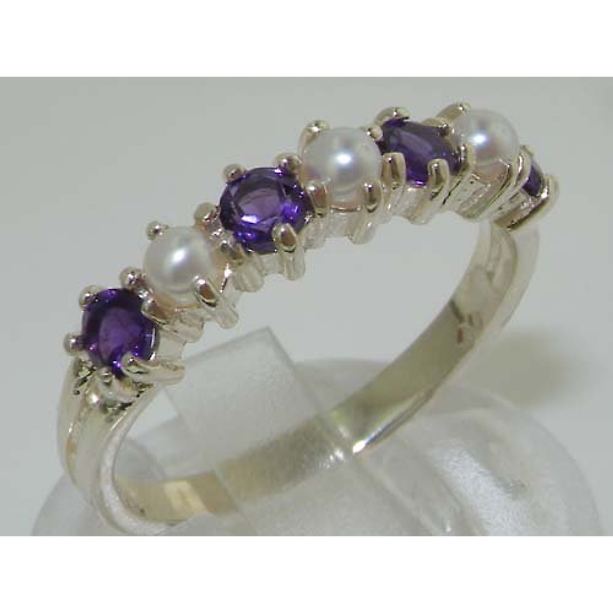 925 Sterling Silver Cultured Pearl & Amethyst Womens Anniversary Ring - Size 8