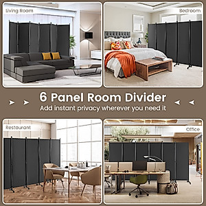 Giantex 6 Panel Room Divider, 132''W x 68''H Large Folding Privacy Screen, Rolling Partition Room Dividers for Home Office Studio Separation, Freestanding Fabric Wall Divider Screen on Wheels, Gray