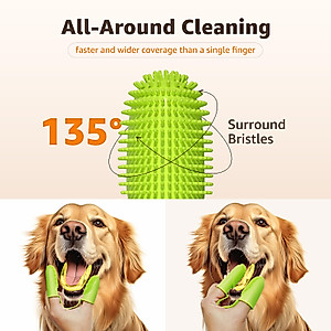 LOOBANI Dog Toothbrush Finger - Double Finger Toothbrush for Dogs, Surround Bristles, TPR Dog Finger Toothbrush Effective Teeth Cleaning, Green
