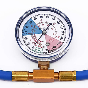 LIYYOO R134a AC Refrigerant Recharge Hose Kit, with Measuring Pressure Gauge and 1/2’’ Acme Can Opener Tap Dispensing Valve Fit for Car AC Air Conditioning Refrigerant Charging