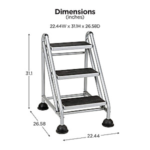 Cosco 3-Step Rolling Step Ladder, Grey