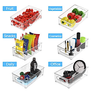 Refrigerator Organizer Bins - 6 Pack Fridge Organizers and Storage Clear, Three Size Clear Stackable Storage Bins for Pantry, Freezer, Cabinet, Drawer - BPA Free