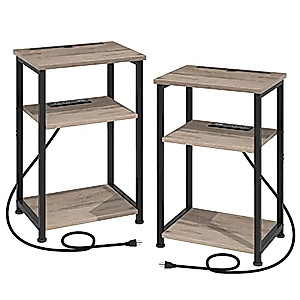 AMHANCIBLE Nightstands Set of 2, Side Table with Charging Station Phone Holder, End Tables Living Room with USB Ports & Outlets, Bedside Tables for Bedroom, HET033GY