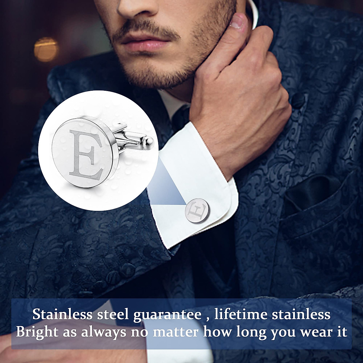 LOYALLOOK 4Pcs Stainless Steel Engraved Initial Cufflinks and Tie Bar Money Clip Set Personalized Button Shirt Initials Tie Clip Alphabet Letter A-Z for Best Man Groom Wedding Business Letter J