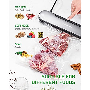 TWOMEOW Vacuum Sealer, Compact Slim Food Sealer Machine with Starter Kit, Automatic Sealing System for Sous Vide Cooking and Food Preservation, Vertical Vacuum Sealer Storage, Black