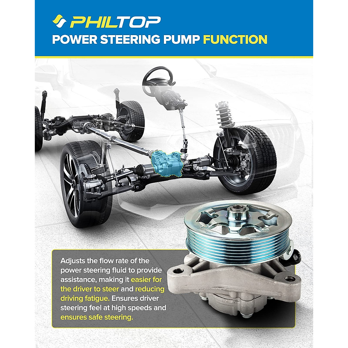 PHILTOP Power Steering Pump 21-5495 OE Replacement For Accord 2008 2009 2010 2011 2012 2.4L L4, 56100R40305, 56100R40325 Power Assist Pump, Automotive Replacement Power Steering Pumps with Pulley