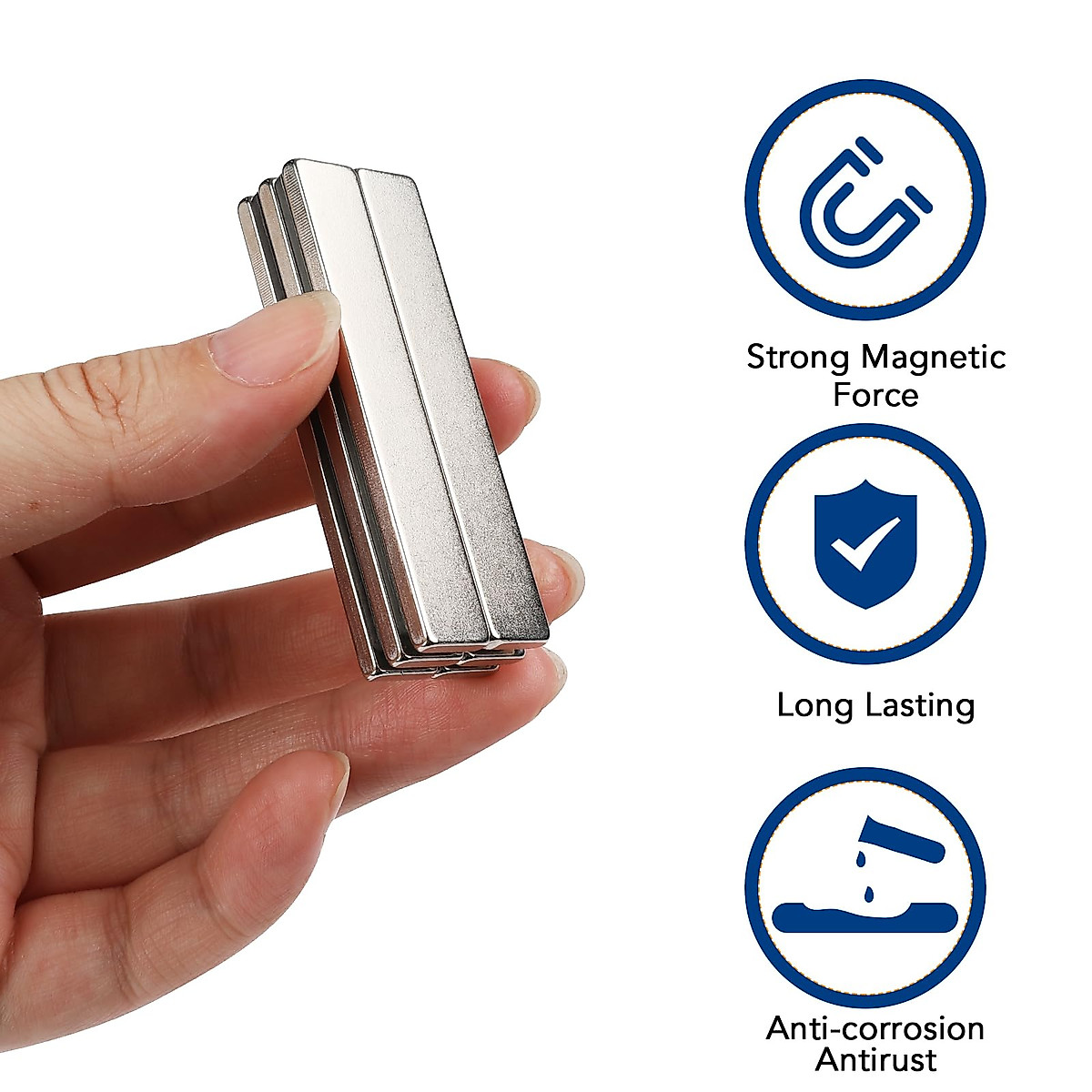 TRYMAG Neodymium Magnet, 6 Pack Strong Bar Magnets with Double-Sided Adhesive, Heavy Duty Metal Magnet Bar, Epoxy Coating Earth Magnets Perfect for Shower Door, Garage, Science, DIY - 60 x 10 x 3 mm