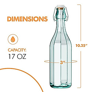 Amici Home Faceted Hermetic Glass Bottles | Eco-Friendly Swing Top Glass Bottles | Flip Top Glass Bottle with Airtight Cap | Glass Bottles with Caps - Dishwasher Free (Set of 2, 17 Oz)