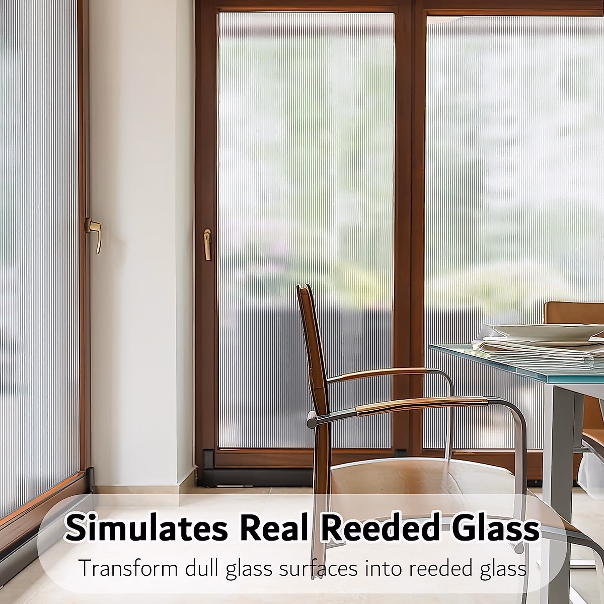 VELIMAX Reeded Glass Privacy Film, Frosted Window Vinyl, 3D Decorative Window Decals Non Adhesive for Bathroom, Living Room 17.7x78.7 inches