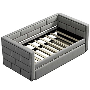 FLOYINM Twin Size Bed Frame for Living Room Daybed with Trundle Upholstered Daybed Home Furniture Moder