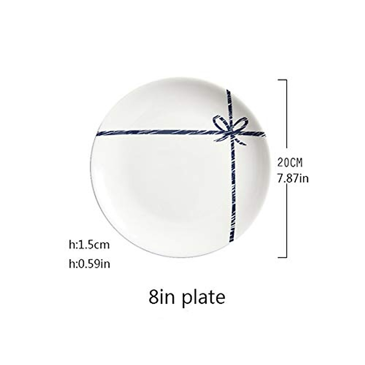 GRFIT Dishes Plates White Steak Plate with Blue Streak, 8 Inch Ceramic Plate Suitable for Pasta, Dessert, Salad, Microwave Safe Dinner Plate, 4 pcs Home dining plate (Color : A)