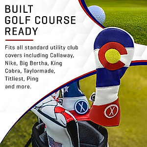 Pins & Aces Colorado Tribute Premium Golf Club Head Cover - Premium, Hand-Made Leather Headcover - CO Flag Styled, Tour Quality Golf Club Cover - Style & Customize Your Golf Bag (Utility Club)