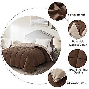 Homelike Moment Comforters Queen Size - Brown Duvet Insert Down Alternative Bed Queen Comforter, Lightweight Bedding Comforters Full Size Quilted Soft All Season Reversible Chocolate Brown/Beige