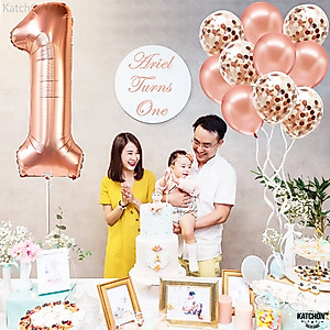 KatchOn, Rose Gold 1 Balloon for First Birthday - 40 Inch | One Balloon for First Birthday Balloons | First Birthday Decorations for Girl | Rose Gold Number 1 Balloons for 1st Birthday Girl Decoration