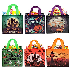 CIEHER 12PCS Halloween Treats Bags Party Favors Halloween Trick or Treat Bags, Halloween Tote Bags with Handles, Halloween Candy Bag Gift Bags, Halloween Party Supplies, 9"×8.6"×4.33"