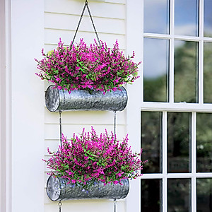 Grunyia 10 Bundles Artificial Lavender Flowers Outdoor Fake Plants Faux Plastic UV Resistant Flowers for Home Garden Porch Window Box and Cemetary Grave Decorations (10, Purple)