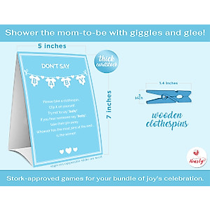 Party Hearty Baby Shower Games for Boy, Don't Say Baby Game,1 Sign and 50 Mini Blue Clothespins, Don't Say Baby Baby Shower Game, Baby Shower Ideas