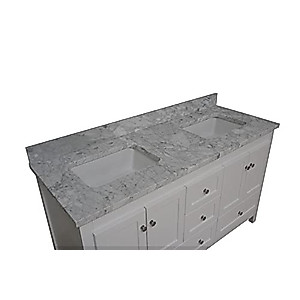 Kitchen Bath Collection Abbey 60-inch Double Bathroom Vanity (White/Carrara Marble): Includes White Cabinet with Authentic Italian Carrara Marble Countertop and White Ceramic Sinks
