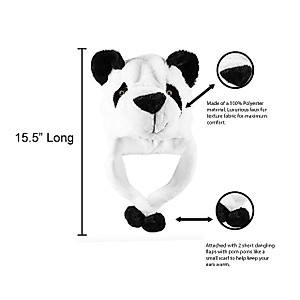 Panda Bear Plush Animal Winter Ski Hat Beanie Aviator Style Winter (Short) White