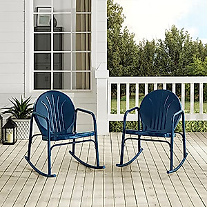 Crosley Furniture Griffith Retro Metal Outdoor Rocking Chairs, Set of 2, for Porch, Deck, Balcony, Backyard, Navy Gloss