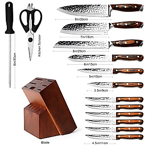 Knife Set, 15 Pieces Kitchen Knife Set with Wooden Block, Germany High Carbon Stainless Steel Knife Block Set with Sharpener, Knives Set for Kitchen with 6 Steak Knives Ultra Sharp Chef Knife Set