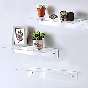 ULTECHNOVO 2Pcs Acrylic Floating Shelves Clear Wall Dispay Shelf Space Saving Wall Bookshelf Invisible Floating Organizer for Living Room Bedroom Home Office Transparent