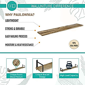 Wallniture Toledo Wood Floating Shelves for Wall Storage, Floating Bookshelf Set of 2, 36"x6" Long Wall Shelves for Living Room, Bathroom, Bedroom, Kitchen Pantry, Burnt Finish