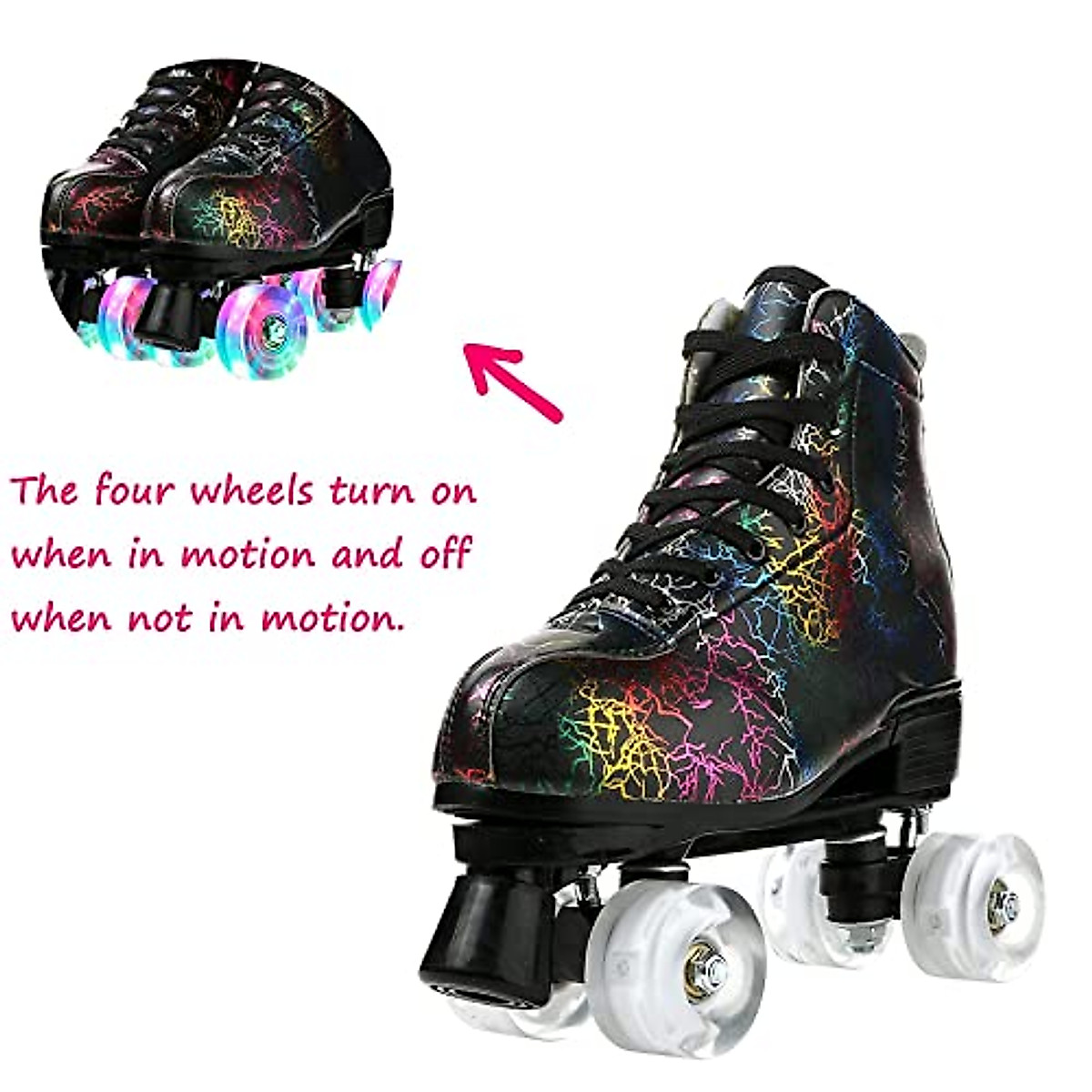 Unisex Roller Skates Double Row Four Wheels High-top Roller Skates Lightning Pattern for Beginners Womens Mens Boys and Girls