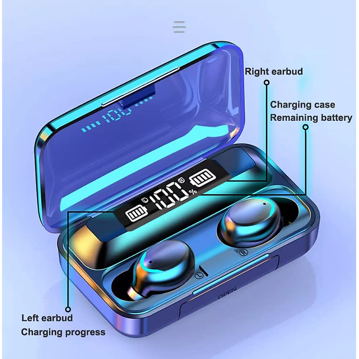 TWS BT 5.0 Wireless Earbuds Mini in-Ear Waterproof Sports Gaming Headset HiFi LED Display Earbuds with Charging Case F9-5