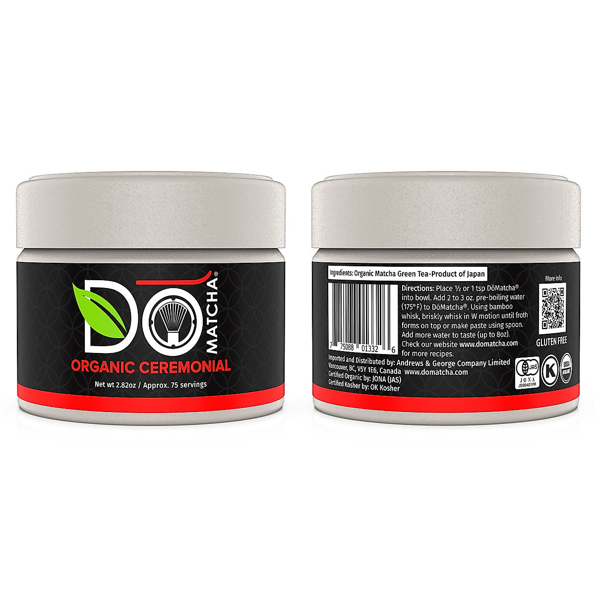 DoMatcha - Organic Ceremonial Green Tea Matcha Powder, Natural Source of Antioxidants, Caffeine, and L-Theanine, Promotes Focus and Relaxation, Kosher, 75 Servings (2.82 oz)