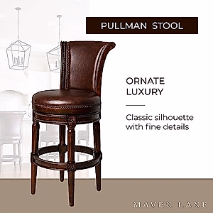 Maven Lane Pullman High-Back Kitchen Swivel Bar Stool, Dark Walnut, Bar Height