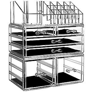 Cq acrylic Makeup Organizer Skin Care Large Clear Cosmetic Display Cases Stackable Storage Box With 6 Drawers For Vanity,Set of 3
