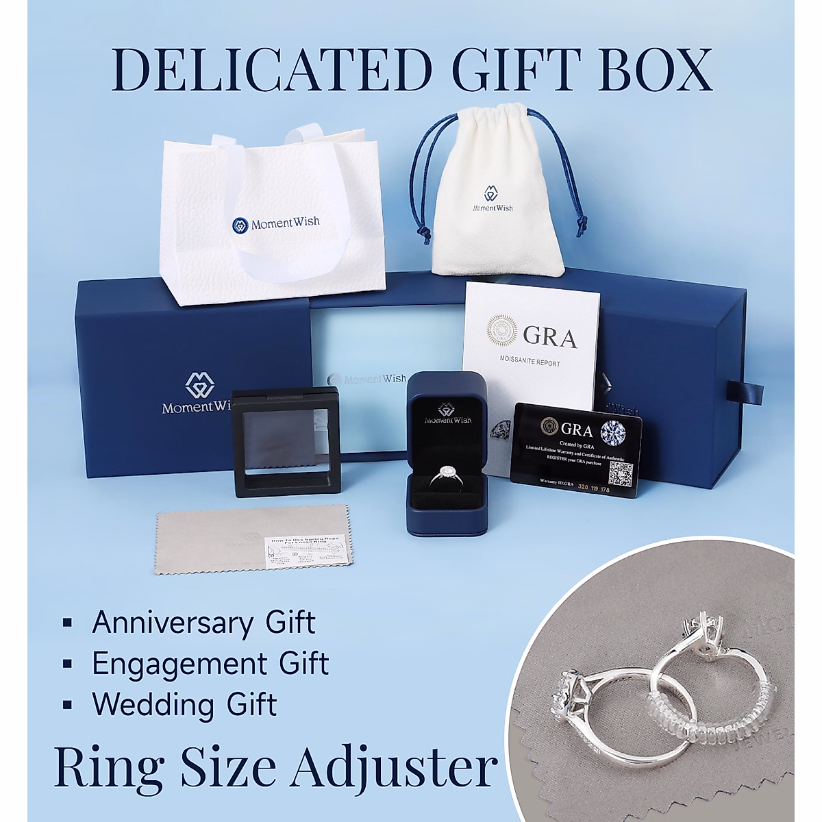 MomentWish Moissanite Rings, 2Carat Moissanite Rings for Women, D Color VVS1 Simulated Diamond 925 Sterling Silver Solitaire Rings-Size7