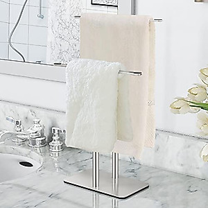 Towel Rack,Hand Towel Holder for Bathroom,Kitchen Hand Towel Rack for Countertop Vanity,Double-T Hand Towel Stand with Base,Metal Towel Stand,Brushed Nickel