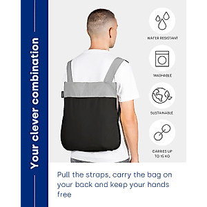 Notabag Original 2 in 1 Backpack and Bag (Grey/Black) – Backpack waterproof – reusable grocery bags foldable – clever design for more flexibility – backpack waterproof – grocery tote bag
