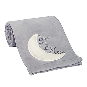 Lambs & Ivy Goodnight Moon Gray Appliqued and Embroidered Fleece Baby Blanket