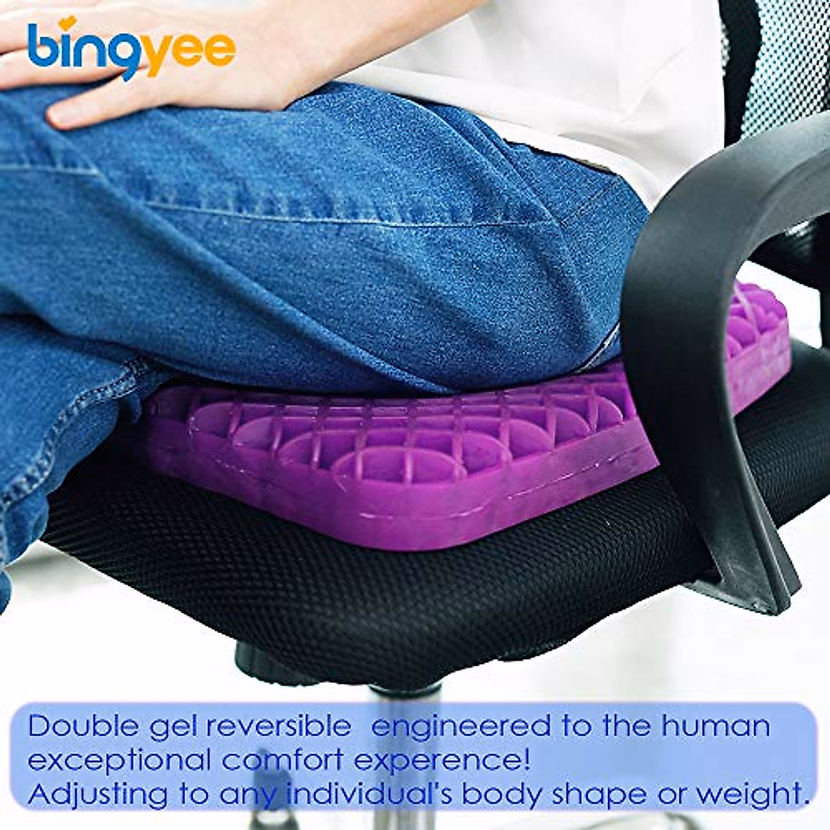 Bingyee Gel Seat Cushion 1.8 Inch Cooling Gel Double Seat Cushion for Pressure Relief Orthopedic Chair Pads for Home Chair Office Chair Car Seat Cushion Sweatless Bottom for Long Sitting