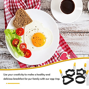 4 Pack Non Stick Egg Rings for Griddle, Egg Ring Mold for Frying Eggs Mcmuffins, Stainless Steel Egg Cooking Rings with Anti-scald Handle, Oil Brush, for Perfect Pancake, Sandwich (4 Shapes)