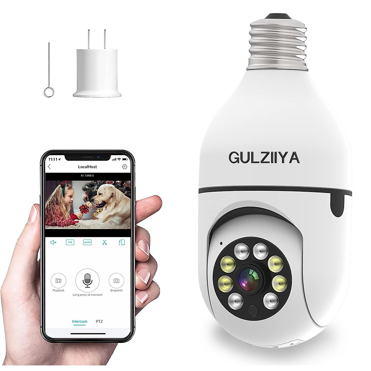 GULZIIYA Wireless WiFi Light Bulb Camera 1080P Outdoor, 2023 New Upgrade 360° Indoor Socket Security Cameras for Home Security with 2-Way Audio, Real-time Motion Detection, Color Night Vision