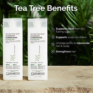 GIOVANNI Tea Tree Triple Treat Invigorating Conditioner - Cooling Peppermint, Eucalyptus, Rosemary, Helps Dry Flaking Scalp, Paraben Free, Helps to Moisturize, Smooth & Detangle - 24 oz (1 Pack)