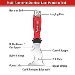Goldblatt 4-piece Stainless Steel Joint Knife Set, 3-piece 4'', 5'', 6'' Putty Knives and 9-in-1 Multi-Tool Painter Scraper, Soft Handle with Hammer End, for Drywall