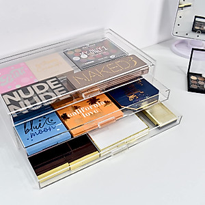 Ikee Design Large Premium Acrylic Jewelry Organizers with 3 Drawers, Acrylic Jewelry Box, Jewelry Display Organizer, Ideal for Vanity,Bathroom,Desktop,14.5 W x 8.25 D x 4.5 H in, with Black Padding