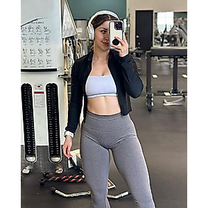 AVGO Women's Cropped Running Workout Jackets Zip Slim Fit Athletic Tops with Thumb Holes(Charcoal Black, S)