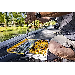 Plano Edge 3700 Vertical Jig & Spybait Box Tackle Storage, Gray and Yellow, Holds Up to 52 Vertical Baits, Rust-Resistant and Waterproof Bait Organizer Box