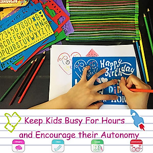 CZONG 21 Pieces Drawing Stencils Set for Kids Over 300 Different Patterns to Draw Imaginative Children's Stories, Washable Craft/Random Colors Journal Stencil with 1 Storage Bag