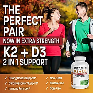 Bronson Vitamin K2 (MK7) with D3 Extra Strength Supplement Bone Health Non-GMO Formula 10,000 IU Vitamin D3 & 120 mcg Vitamin K2 MK-7 Easy to Swallow Vitamin D & K, 60 Capsules