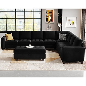 Belffin Velvet Long 2-Seat Module for Modular Sofa Sectional Couch Accent Armless 2 Seater Sofa Couch Chair Modern Fabric Black