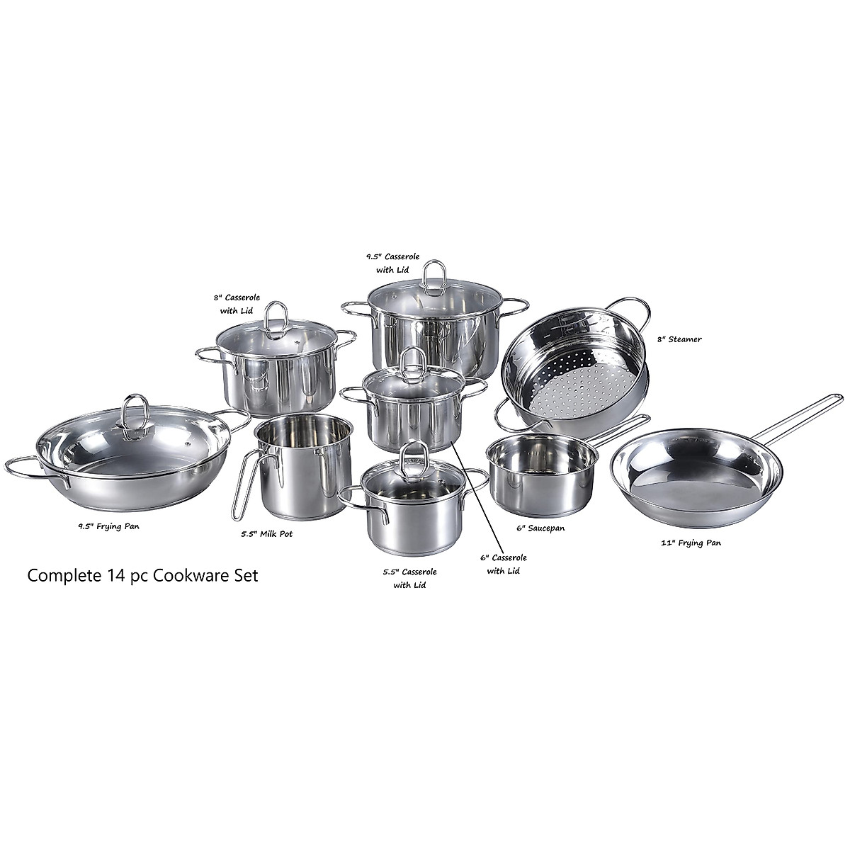 14 Pc Stainless Steel Cookware Set - stainless steel pots and pans set, cookware set Hungered Handle with Lids for Home and Restaurant