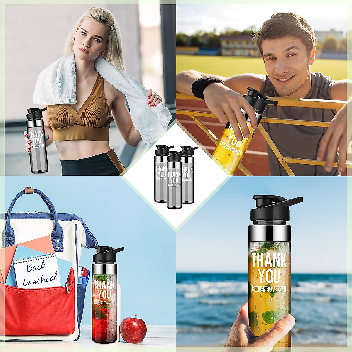 Inbagi 12 Pcs Thank You Gifts Plastic Water Bottle 21oz Snap Lid Water Bottle Portable Sports Water Bottle Thank You for Being Awesome Sign Employee Appreciation Gifts for Teacher Volunteer Coworker