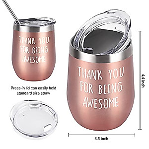 Thank You Gifts, Thank You for Being Awesome Wine Tumbler Set of 4, Inspirational Appreciation Birthday Gifts for Women Coworker Friends Teacher Her, Insulated Stainless Steel Tumbler(12oz, Rose Gold)
